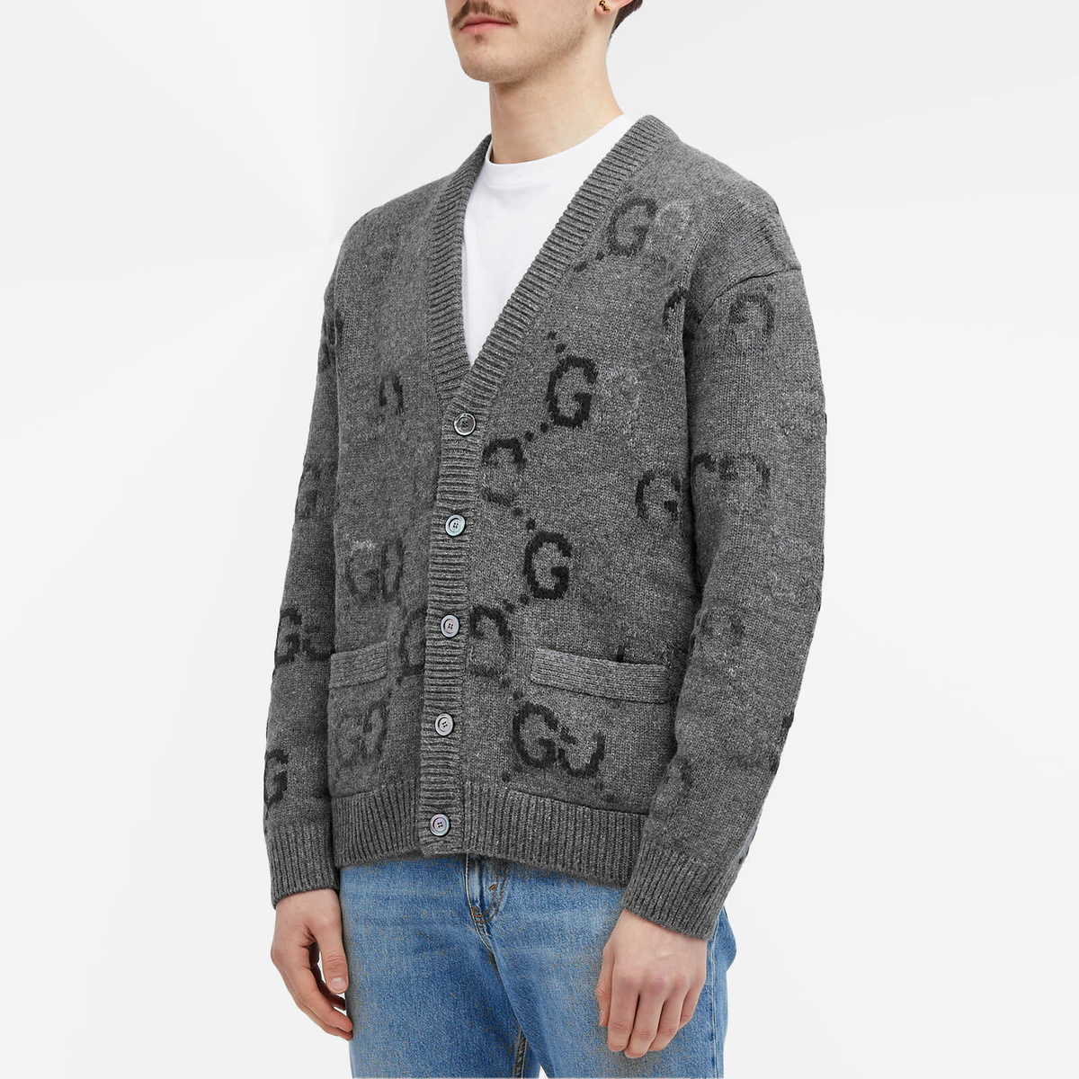 Gucci Men's Jumbo GG Knit Cardigan in Grey Gucci