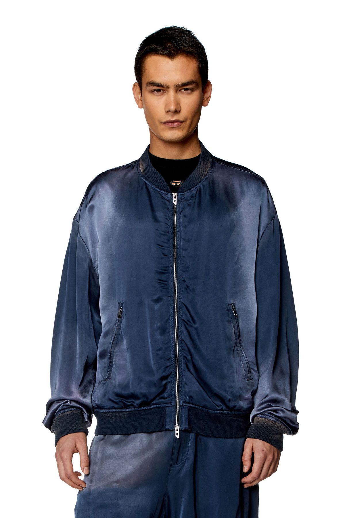 Diesel Satin bomber jacket with faded effect - Jackets Mens in Blue Diesel