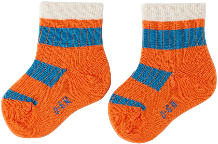 TINYCOTTONS Baby Orange & Blue Big Stripes Socks TINYCOTTONS