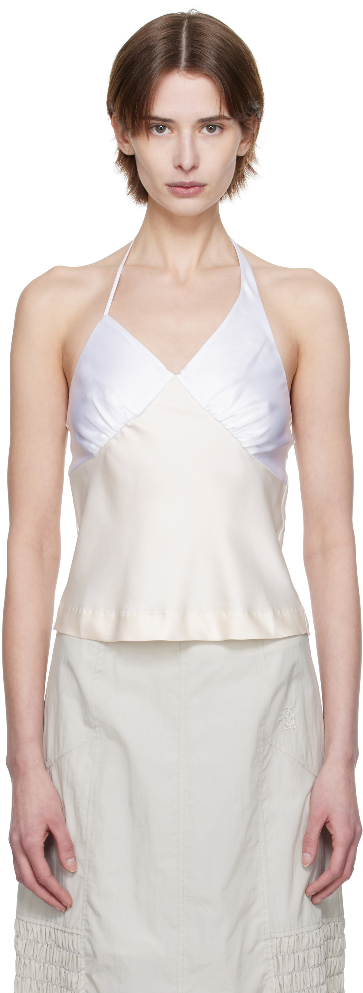 Kijun Off-White Satin Shirring Halter Top Kijun