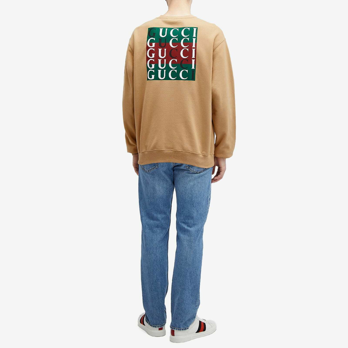 Gucci Men's Back Logo Crew Neck Sweatshirt in Camel Gucci