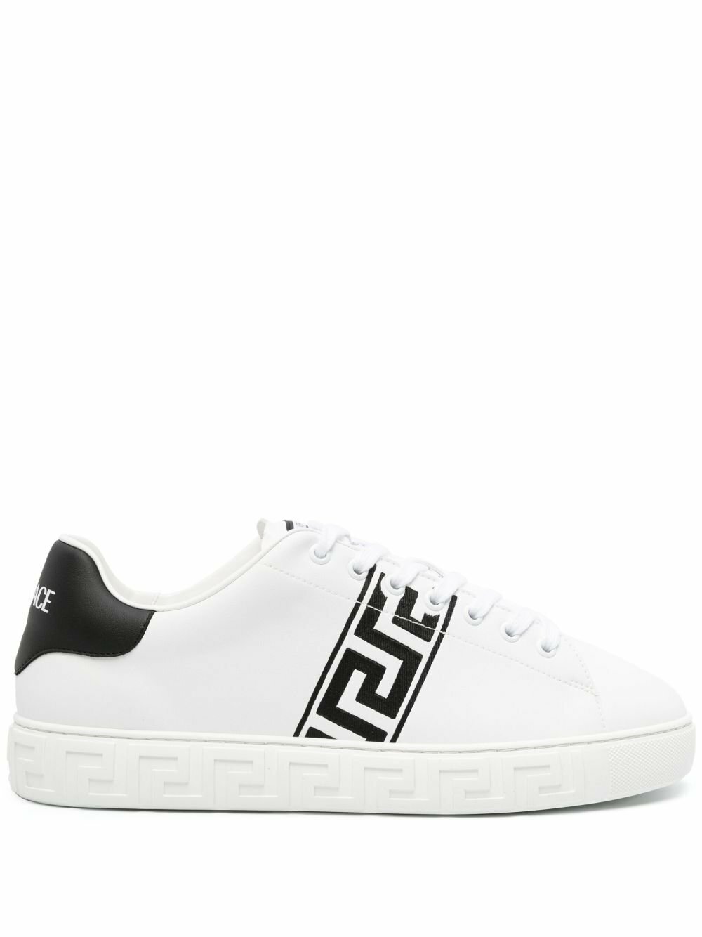 Versace White Greca Embroidered Leather Sneakers Versace