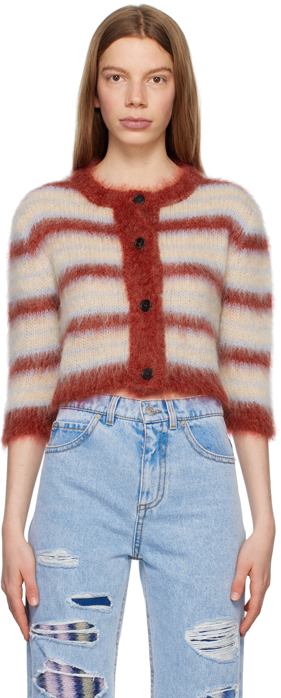 Marni Beige & Red Striped Cardigan Marni
