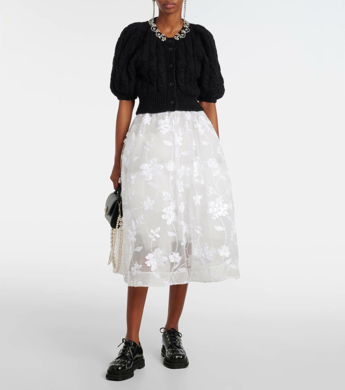 Simone Rocha Embroidered cropped wool-blend cardigan Simone Rocha