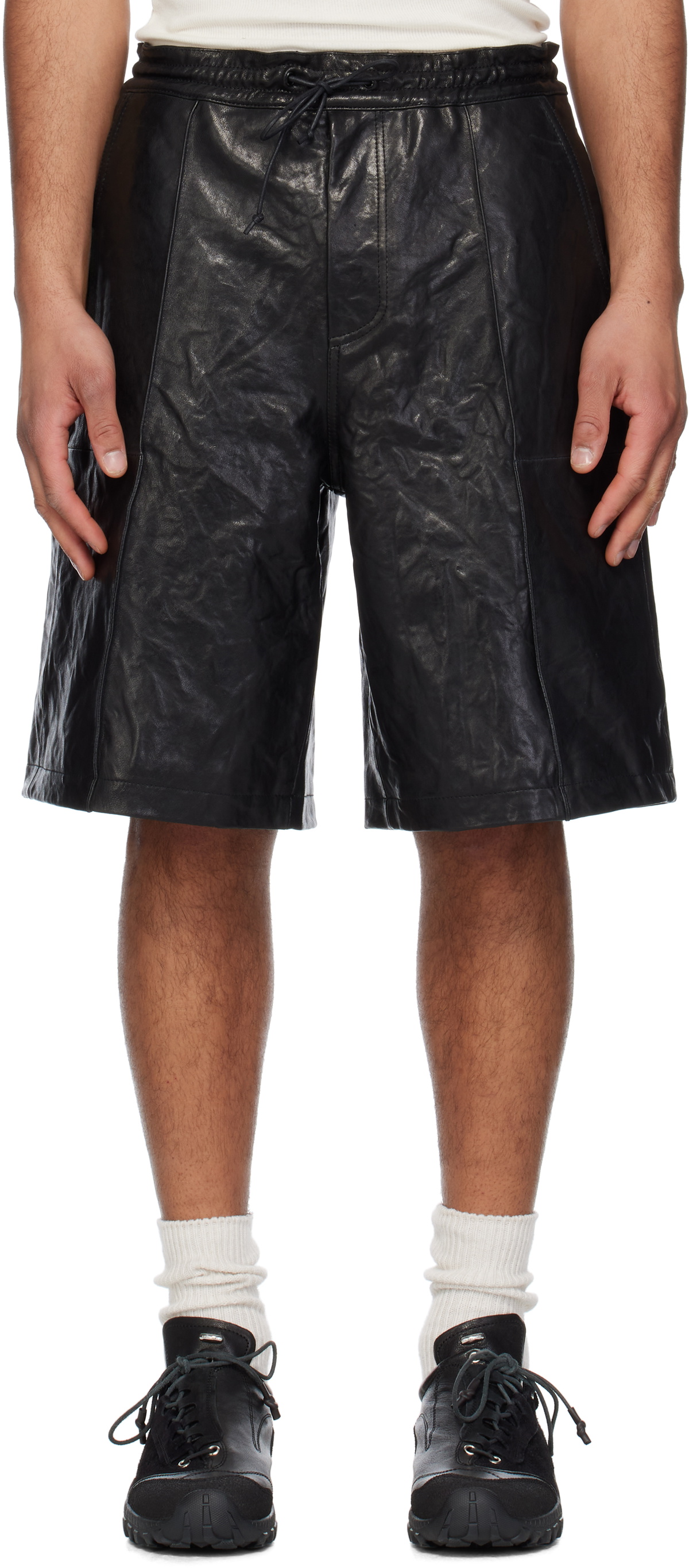 COOR Black Ramskin Crease Leather Bermuda Shorts COOR