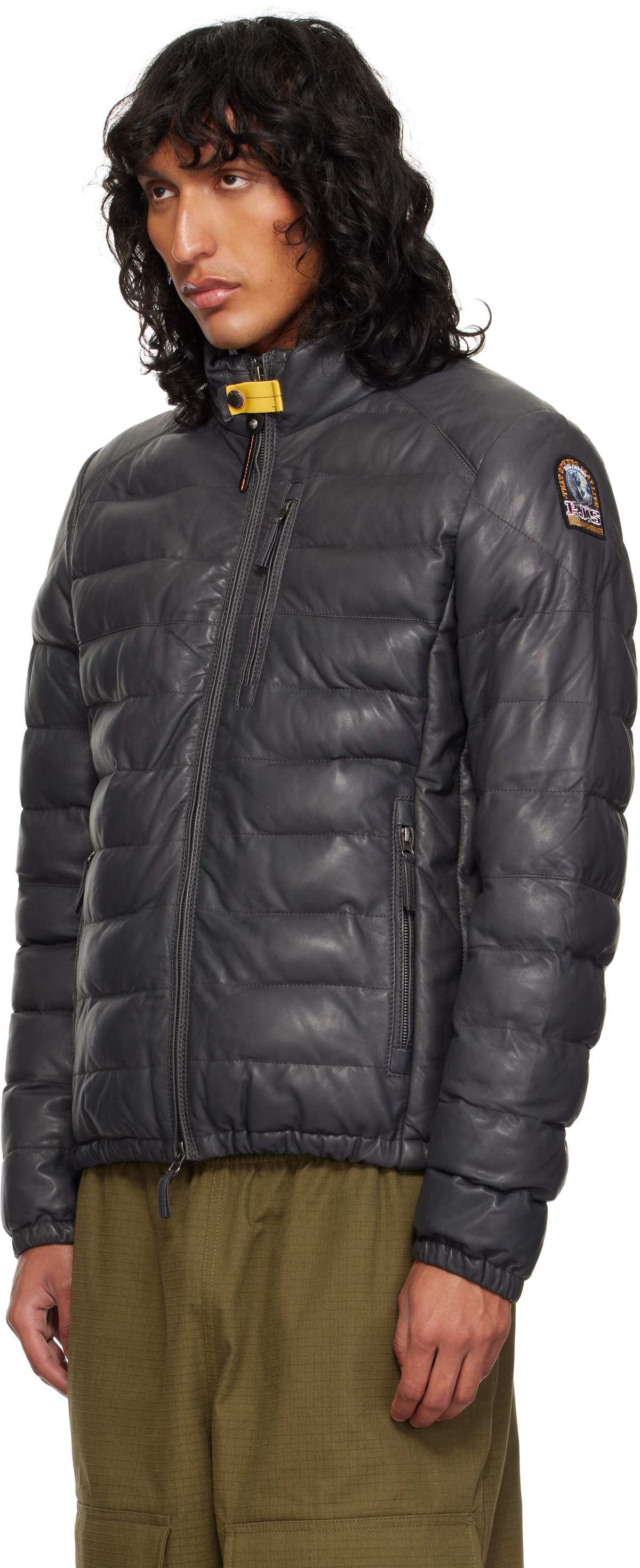 Parajumpers Gray Earnie Leather Jacket Parajumpers