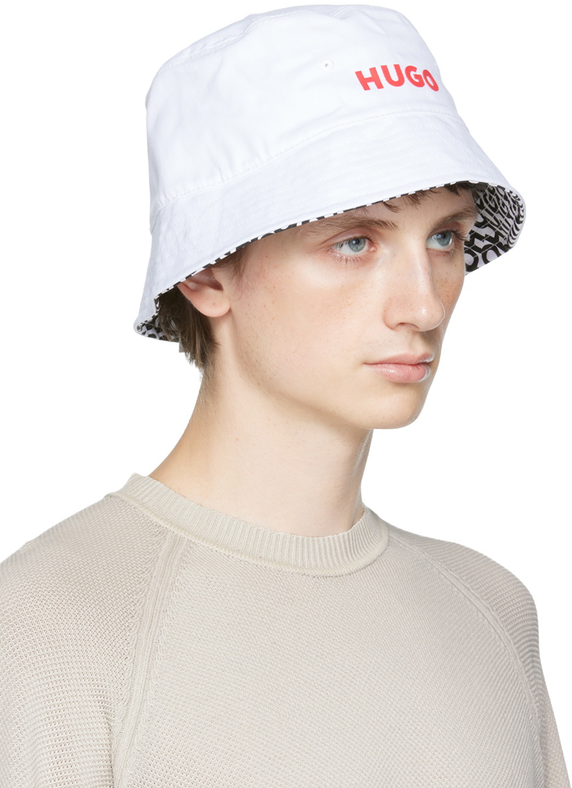 Hugo White Reversible Bucket Hat Hugo Boss