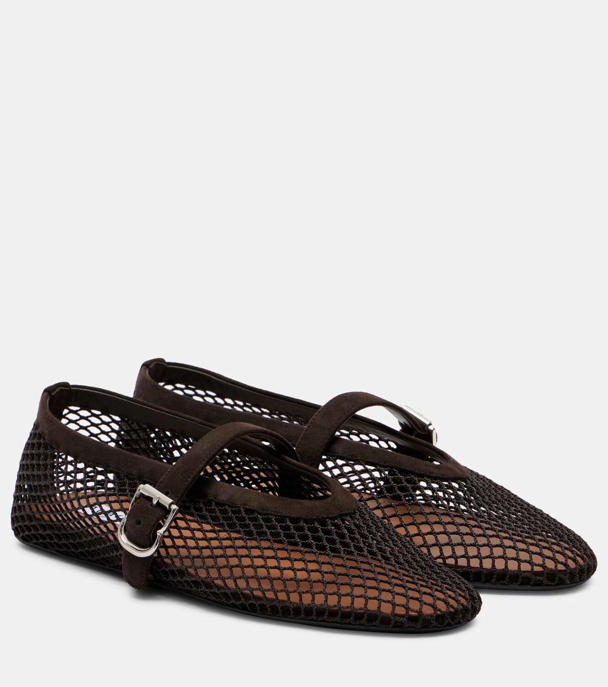 Alaïa Suede-trimmed mesh ballet flats ALAÏA