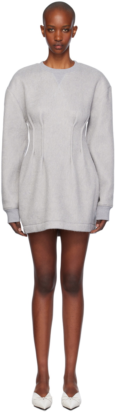 JW Anderson Gray Textured Long Sleeve Hourglass Minidress JW Anderson