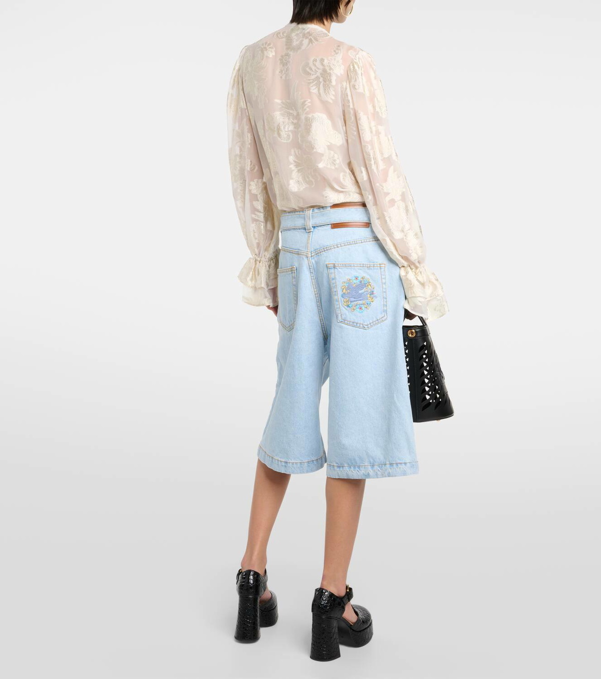 Etro Embroidered denim shorts Etro
