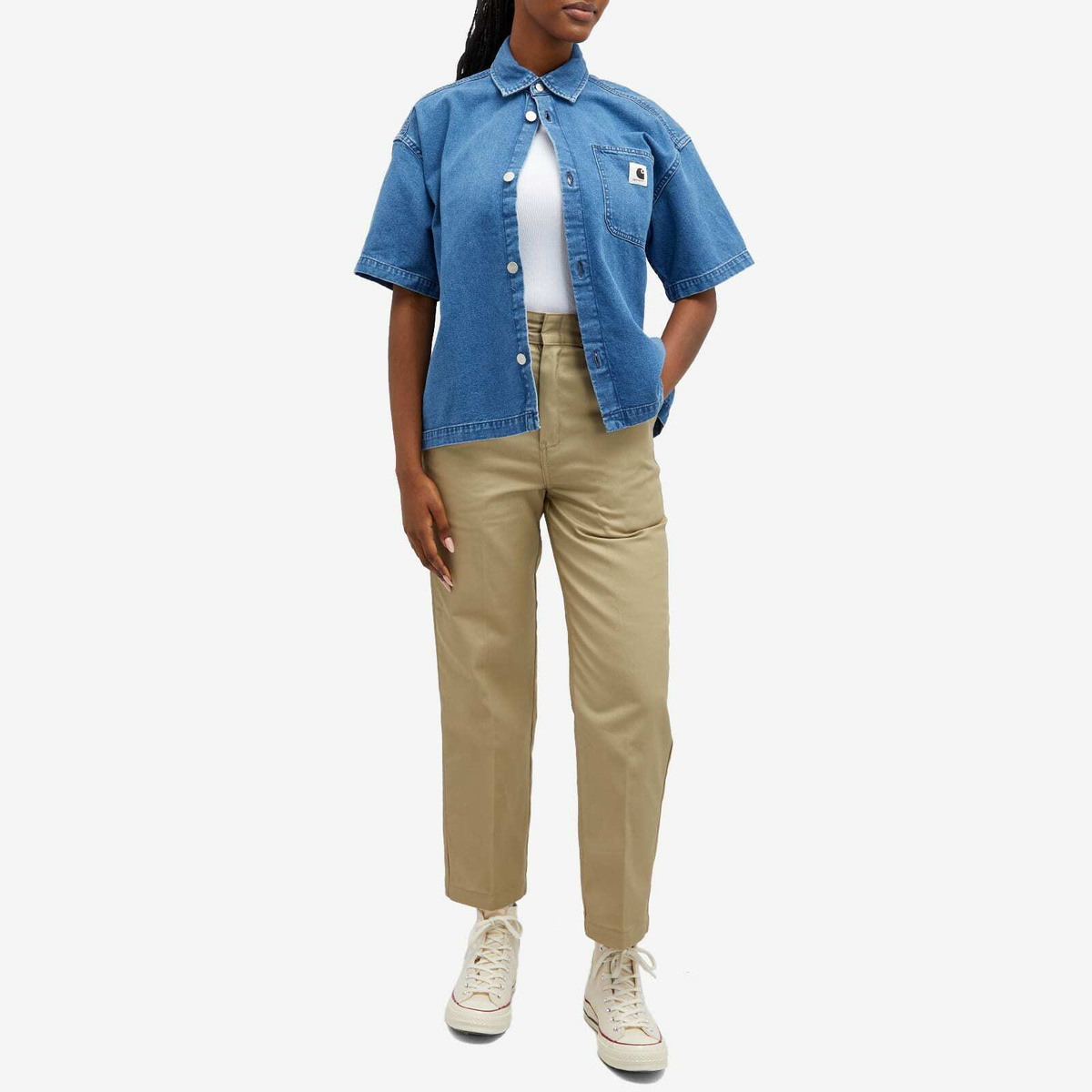 Dickies Women's Phoenix Cropped Trousers in Khaki Dickies Construct