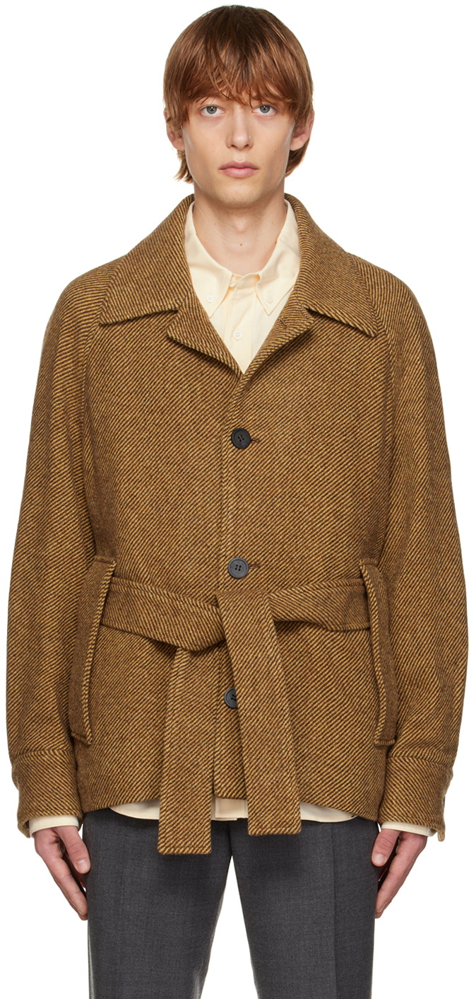 Solid Homme Yellow Belted Jacket Solid Homme