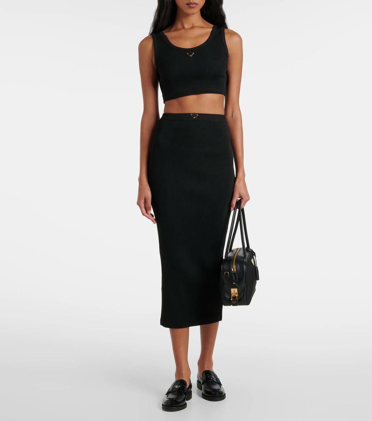 Prada Logo ribbed-knit jersey crop top Prada
