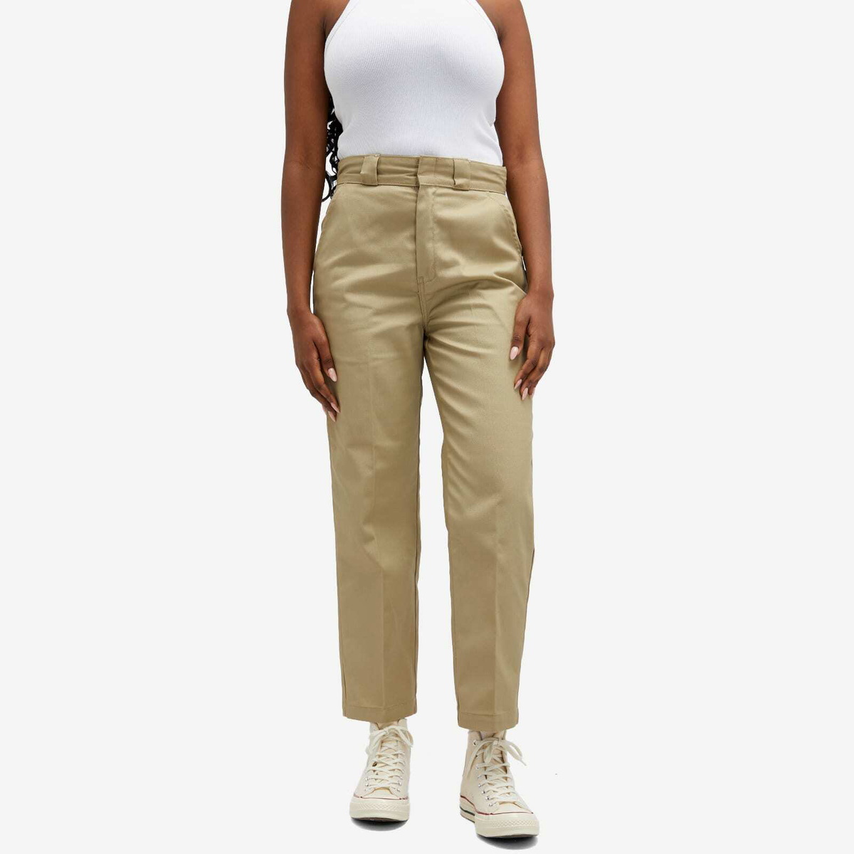 Dickies Women's Phoenix Cropped Trousers in Khaki Dickies Construct