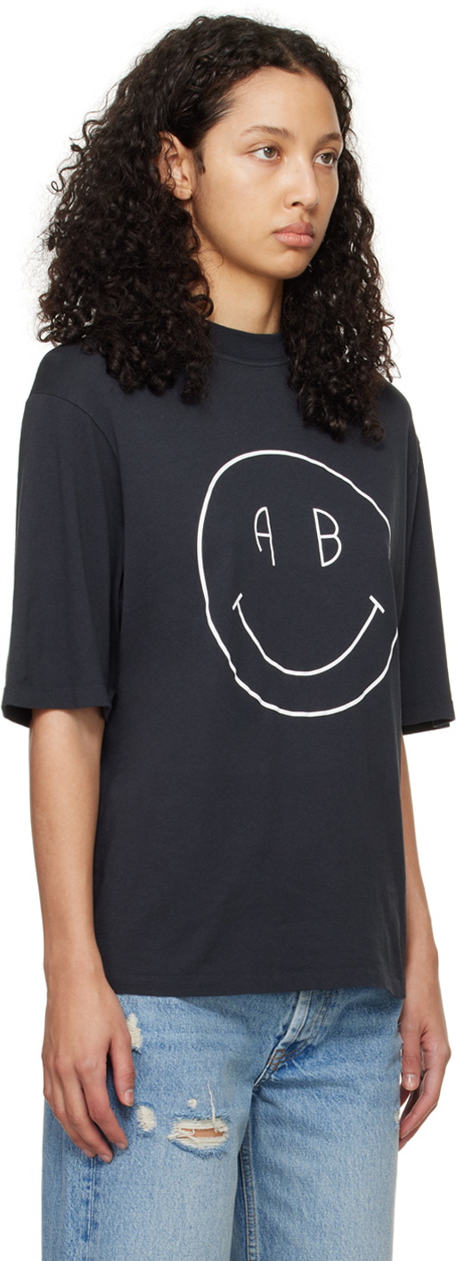 ANINE BING Black Avi Smiley T-Shirt ANINE BING
