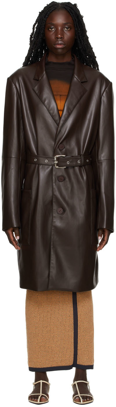 Eckhaus Latta Brown Faux-Leather Switch Coat Eckhaus Latta