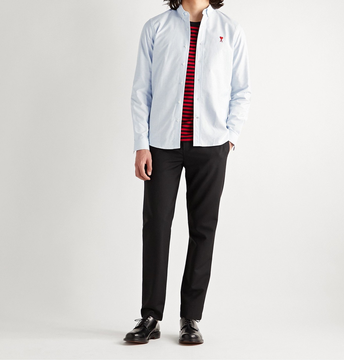 AMI PARIS - Button-Down Collar Logo-Appliquéd Striped Cotton Oxford ...