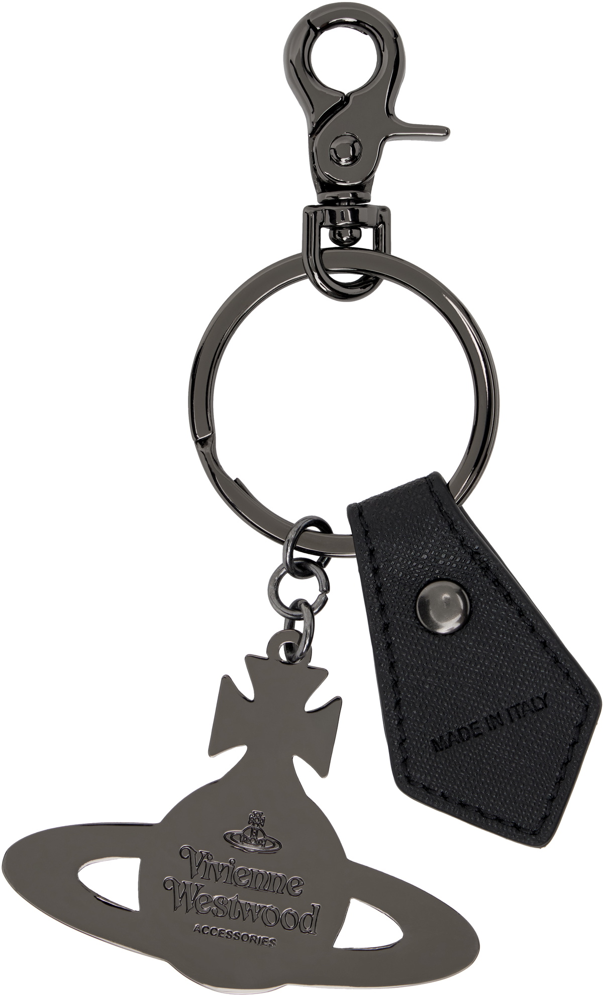 Vivienne Westwood Gunmetal Saffiano Hammered Orb Keyring Vivienne Westwood
