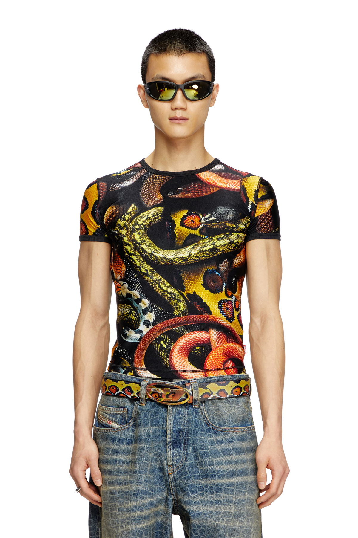 Diesel Lycra T-shirt with all-over snake print - T-Shirts - Unisex ...