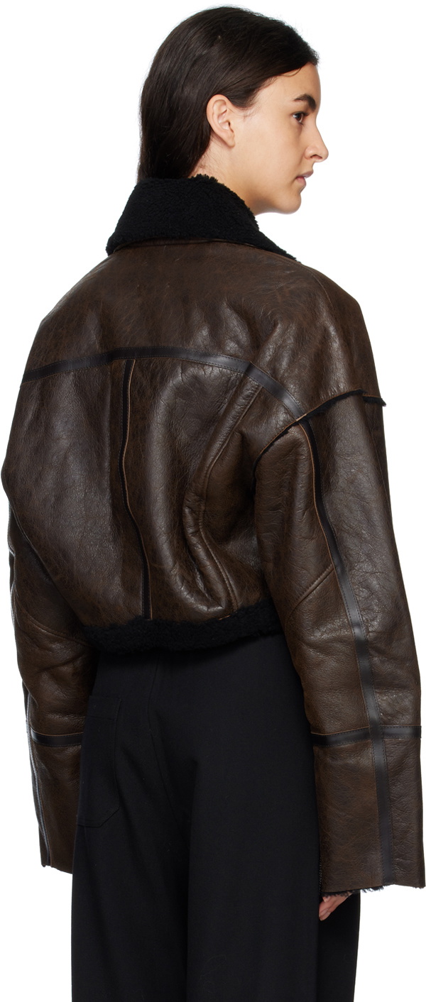 HALFBOY Brown Short Aviator Shearling Jacket