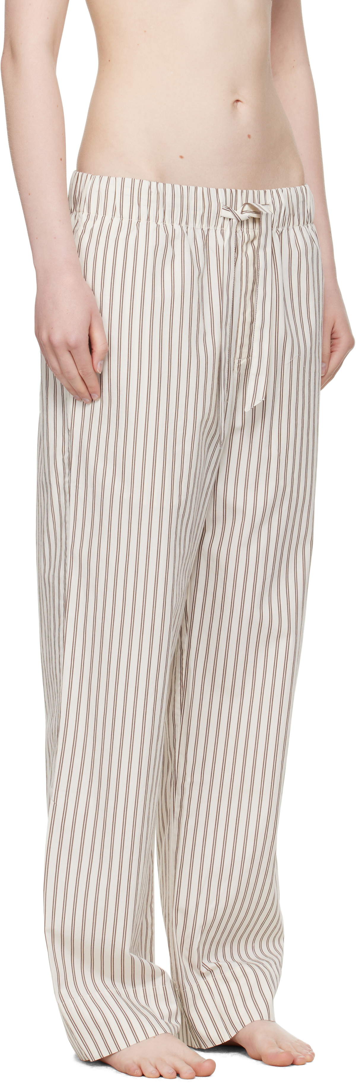 Tekla Off-White & Brown Poplin Pyjama Pants Tekla Fabrics
