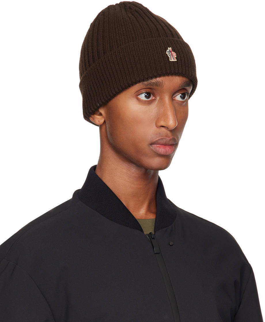 Moncler Grenoble Brown Ribbed Knit Wool Beanie Moncler Grenoble