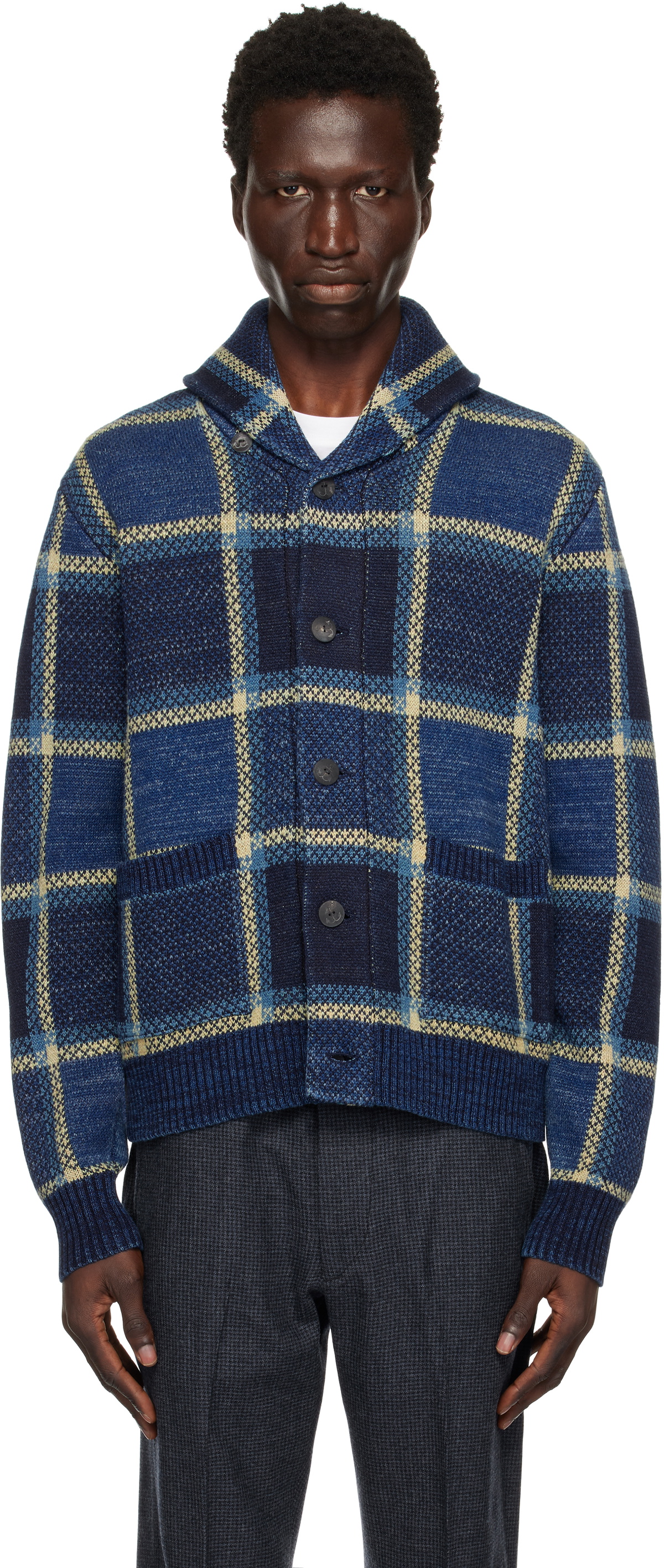 RRL Blue Plaid Cardigan RRL