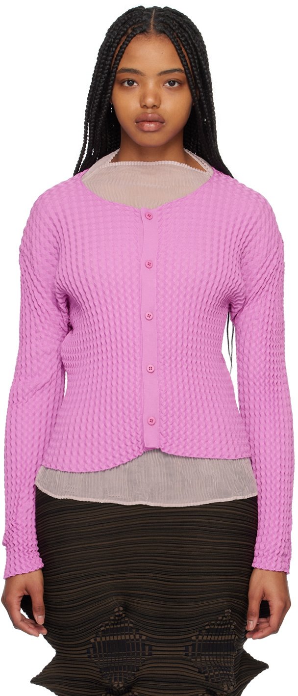Issey Miyake Pink Spongy Cardigan Issey Miyake Men