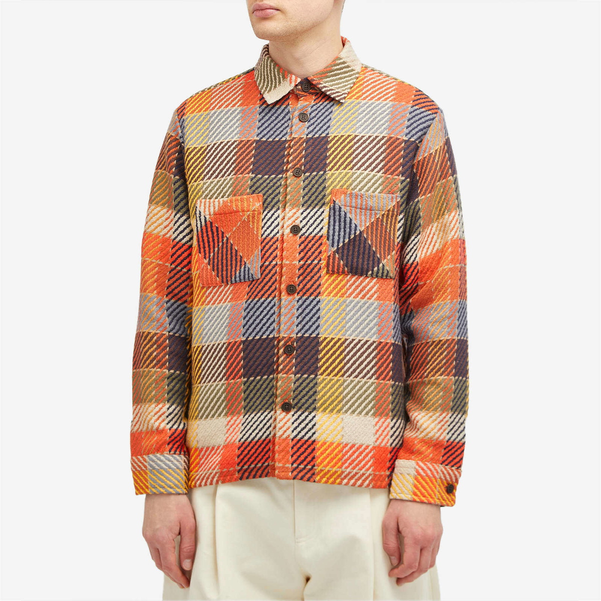 Wax London Men's Whiting Pike Check Overshirt in Orange Multi Wax London