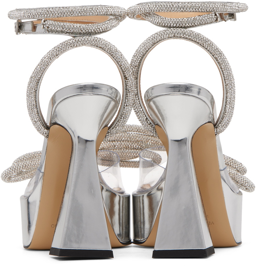 MACH & MACH Silver Double Bow Platform Heeled Sandals MACH & MACH
