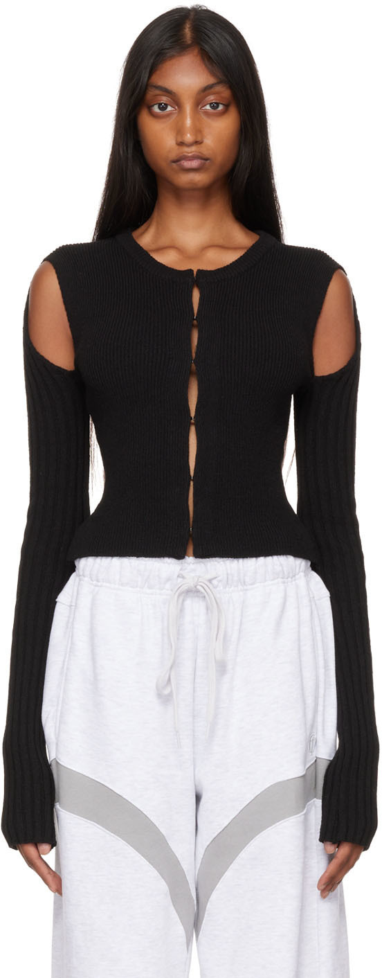OPEN YY Black Shoulder-Cut Cardigan OPEN YY