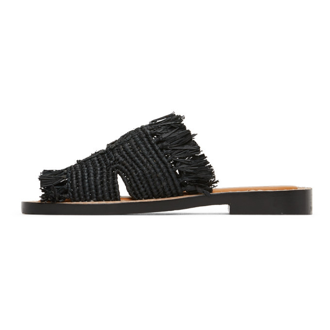 Loewe Black Raffia Mule Sandals Loewe