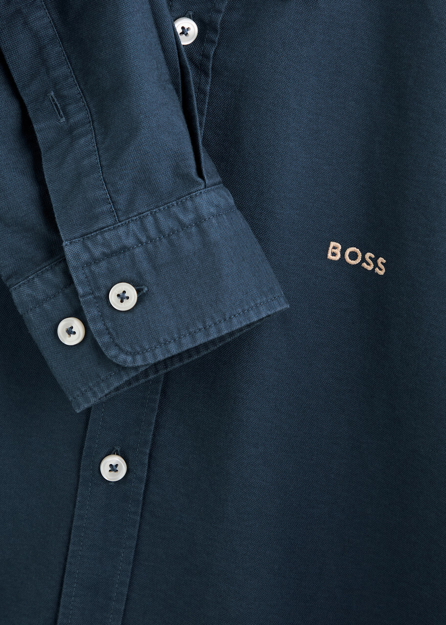 Boss Logo-embroidered Cotton Shirt Dark Blue BOSS