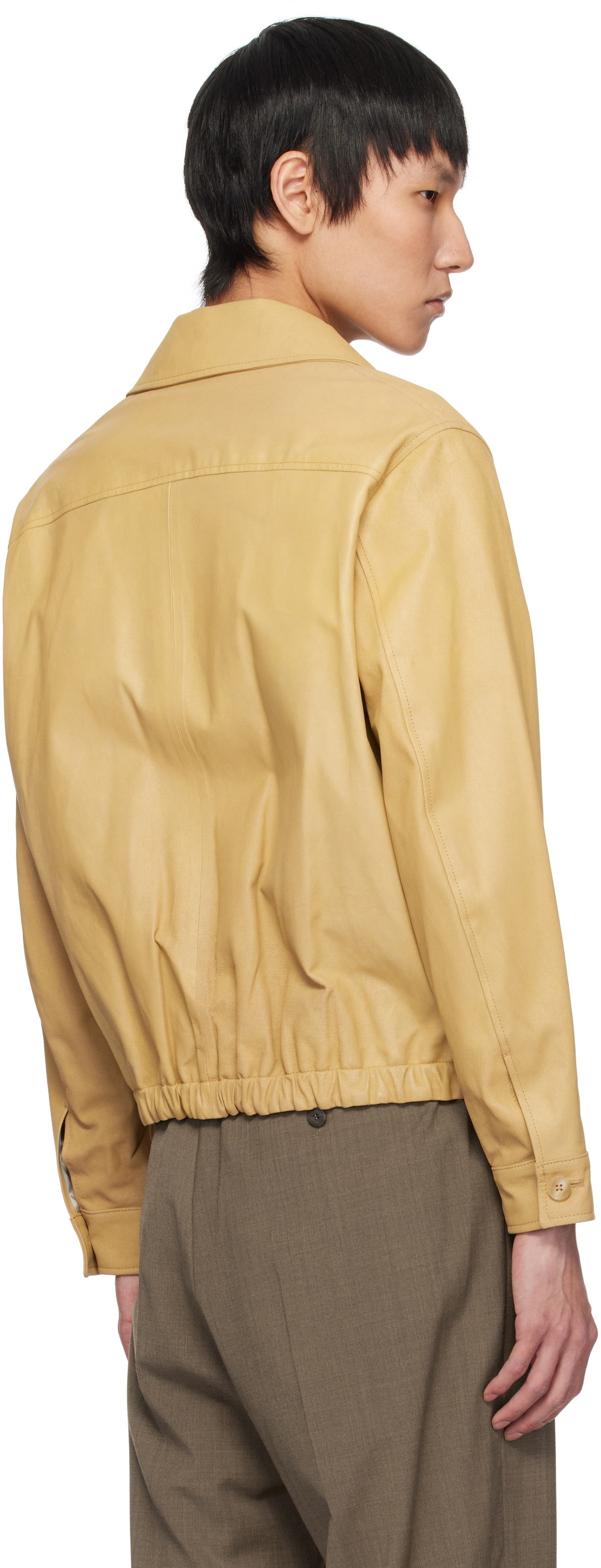YOKE Tan Zip Leather Jacket YOKE