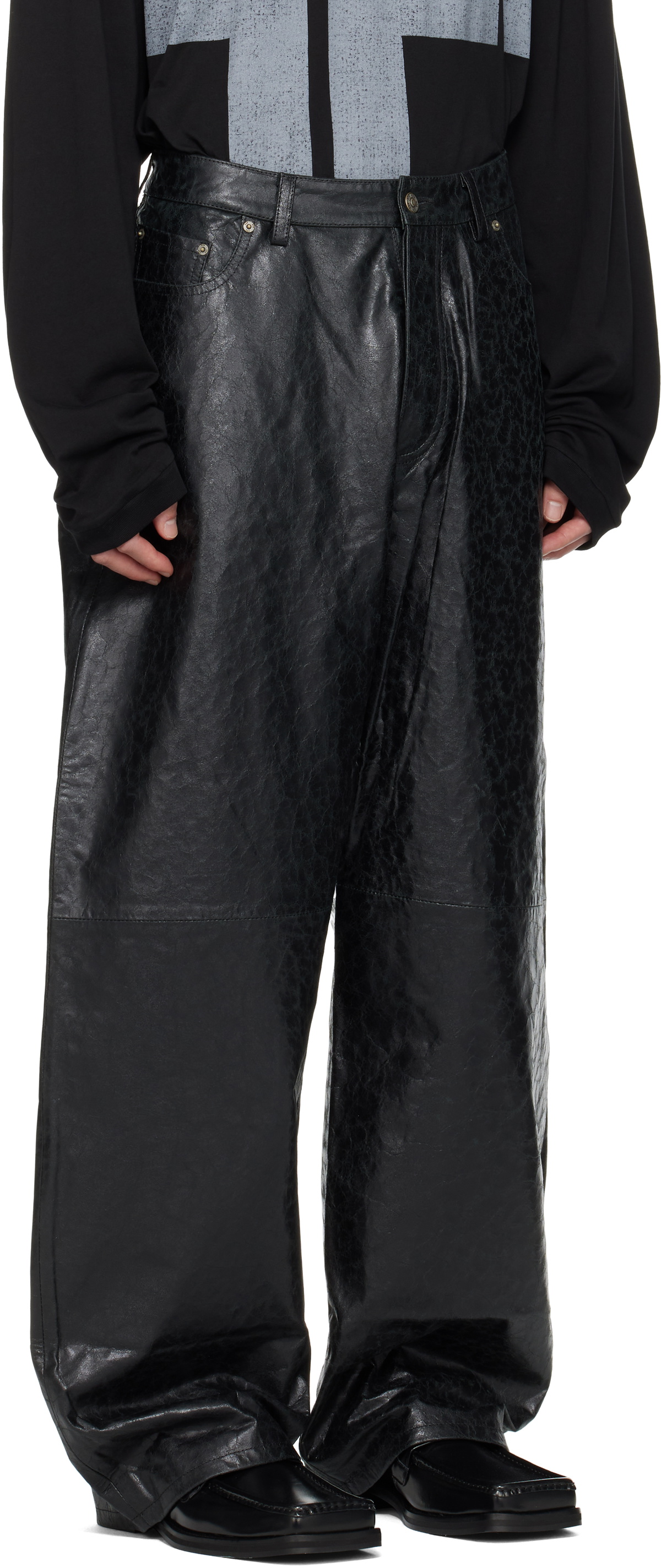 424 Black 'Big Daddy' Leather Pants 424