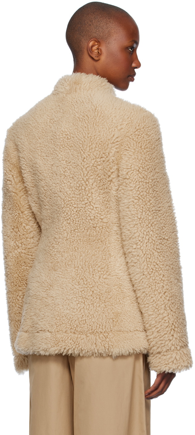 TOTEME Beige Cinched Shearling Jacket Toteme