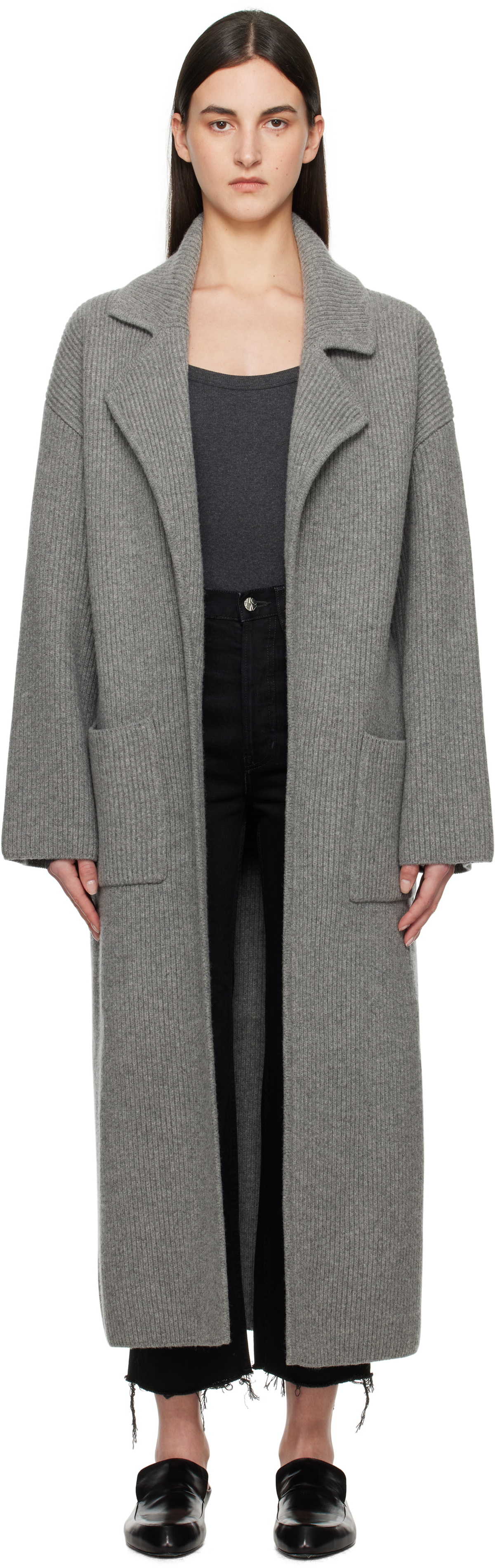 TOTEME Gray Rib-Knit Cardigan Toteme