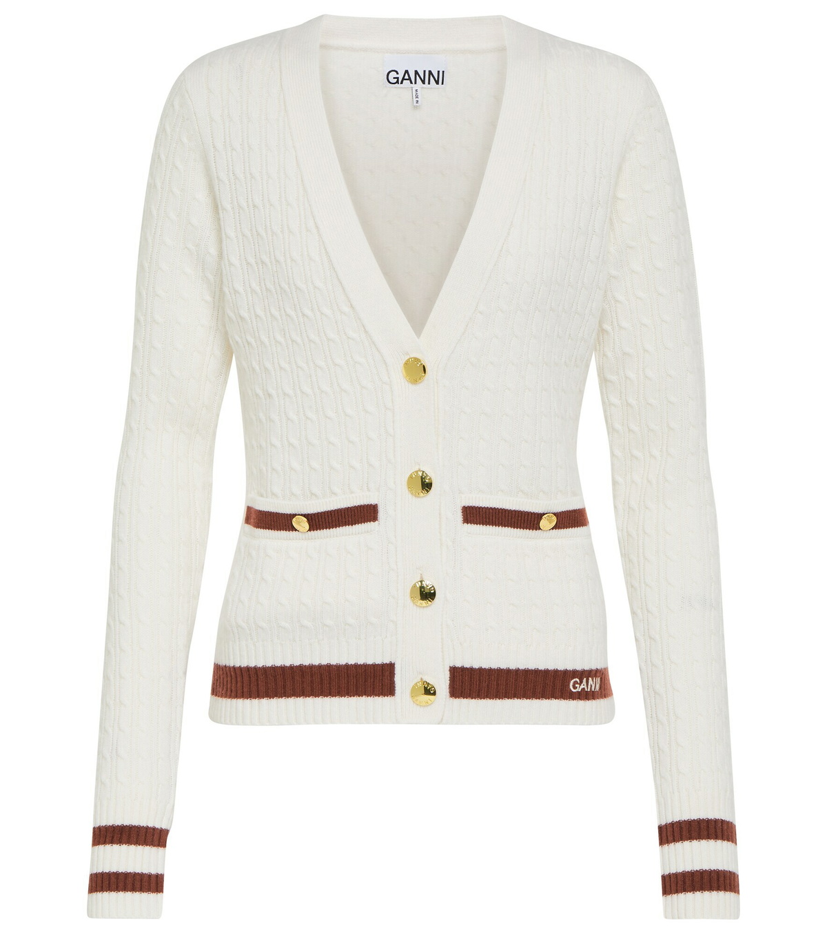 Ganni - Cable-knit wool-blend cardigan GANNI