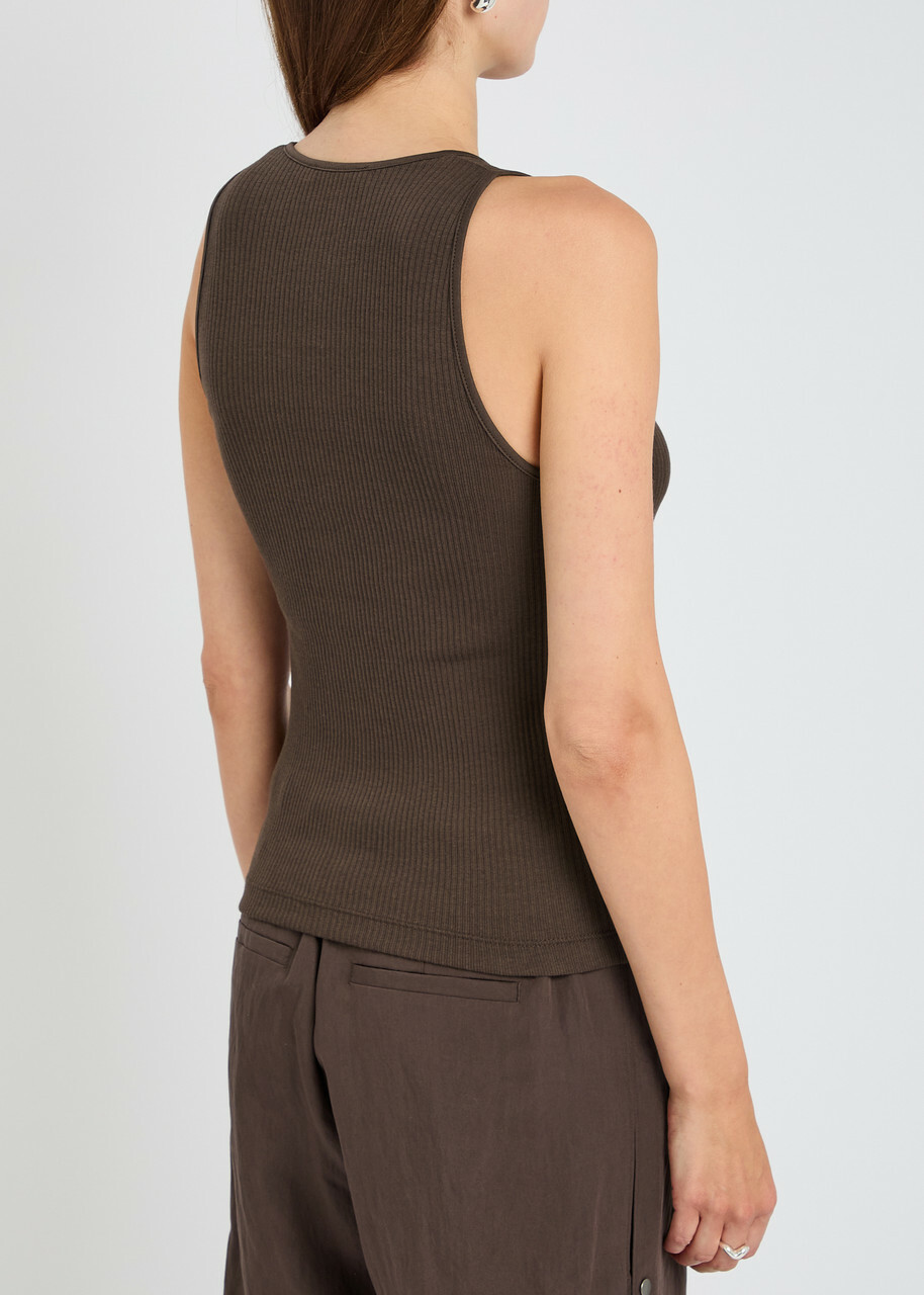 Vince Ribbed Cotton Tank Dark Brown Vince