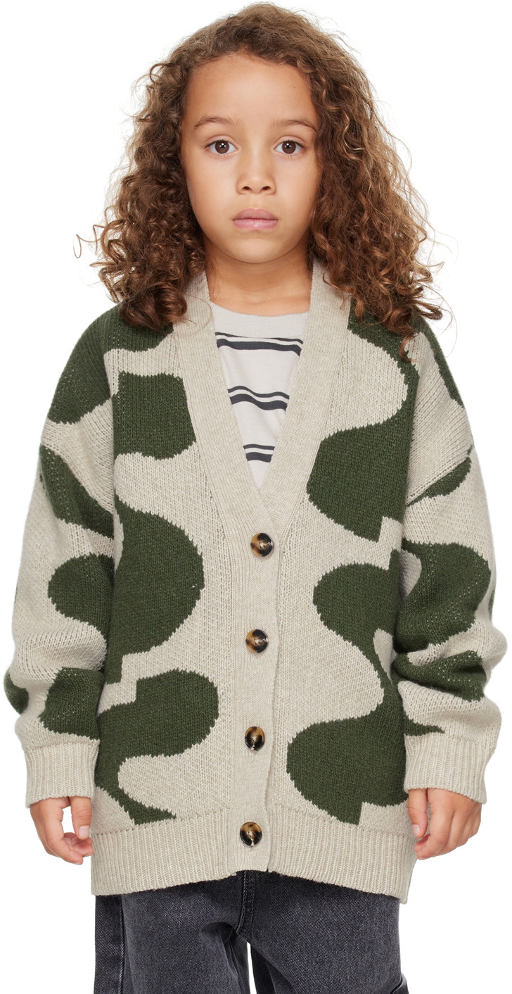 Main Story Kids Green & Beige Jacquard Cardigan
