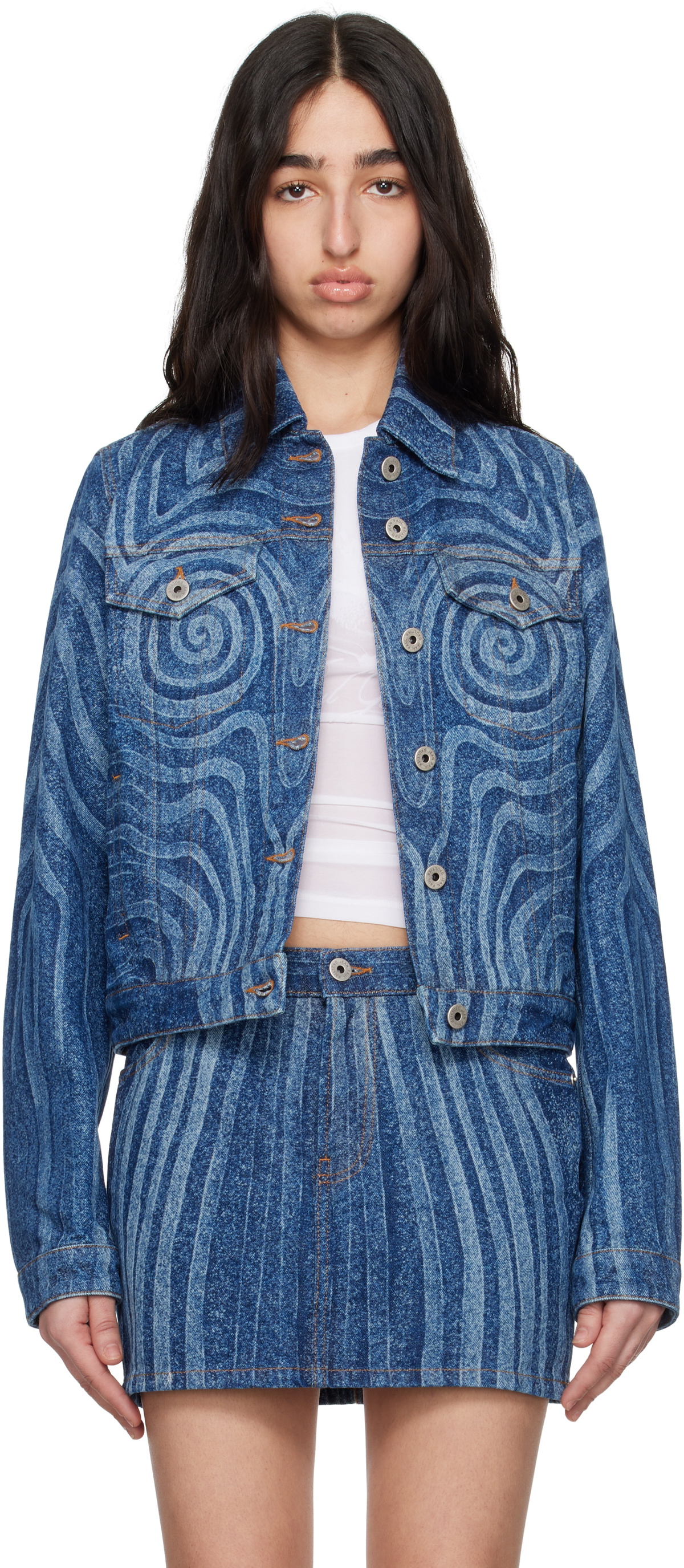Jean Paul Gaultier Blue Spiral Denim Jacket Jean Paul Gaultier