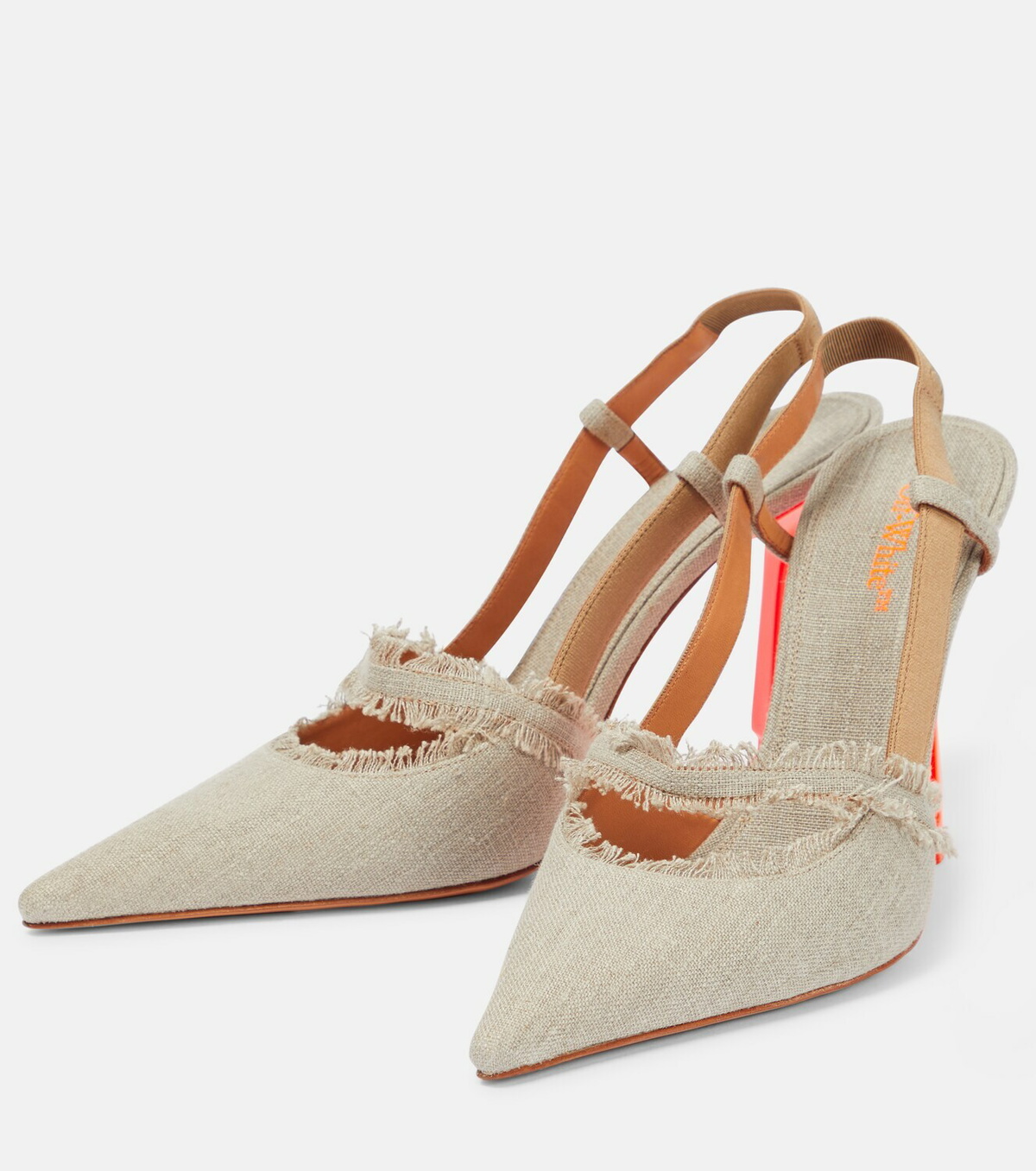 Off-White - Pop Oyster linen slingback pumps Off-White