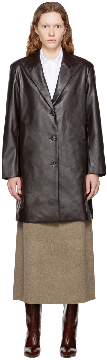 AMOMENTO Brown Long Faux-Leather Jacket AMOMENTO