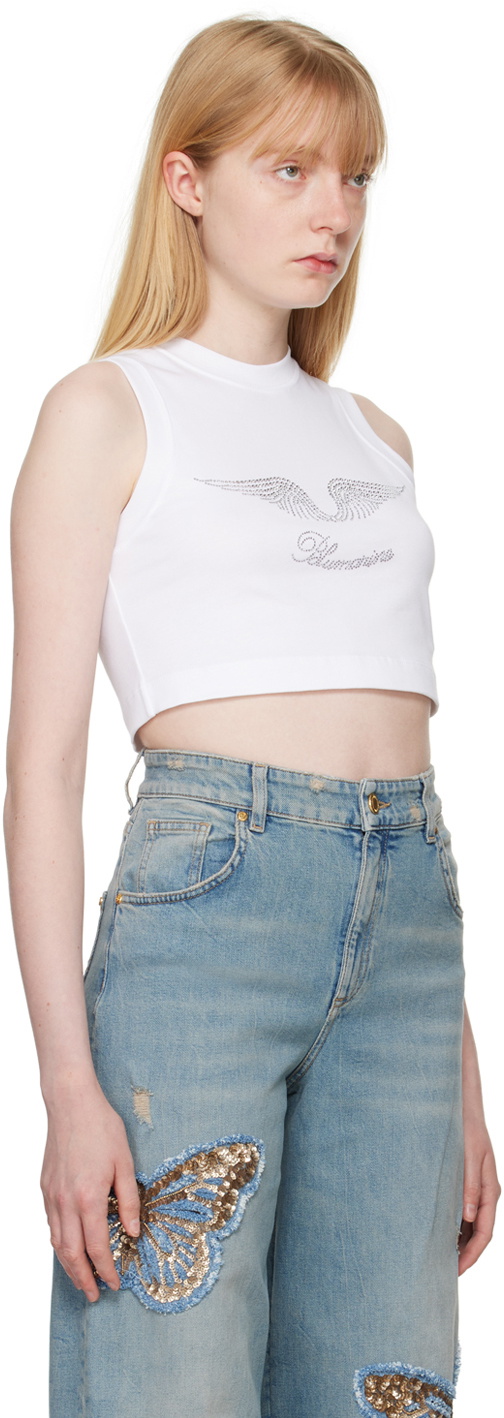Blumarine White Crystal-Cut Tank Top Blumarine