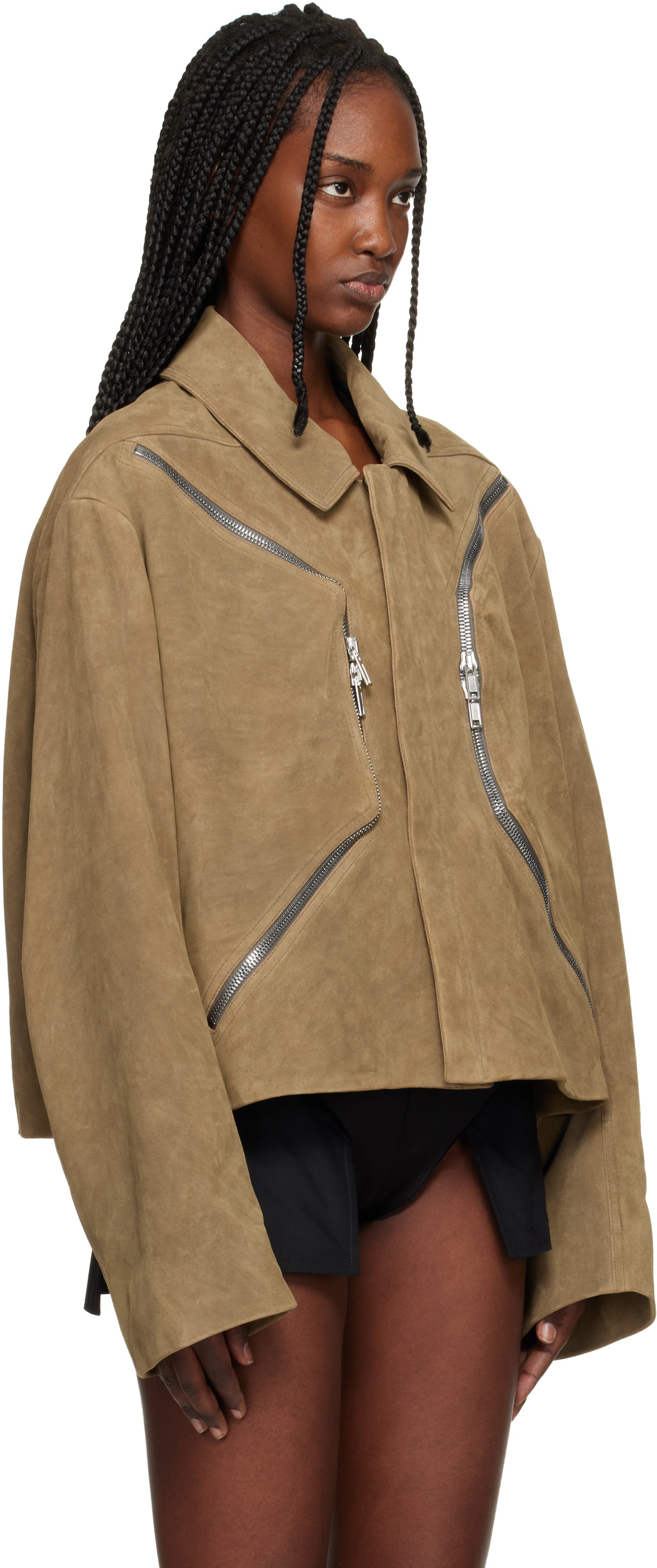Rick Owens Beige Temple Heizer Mac Suede Jacket Rick Owens