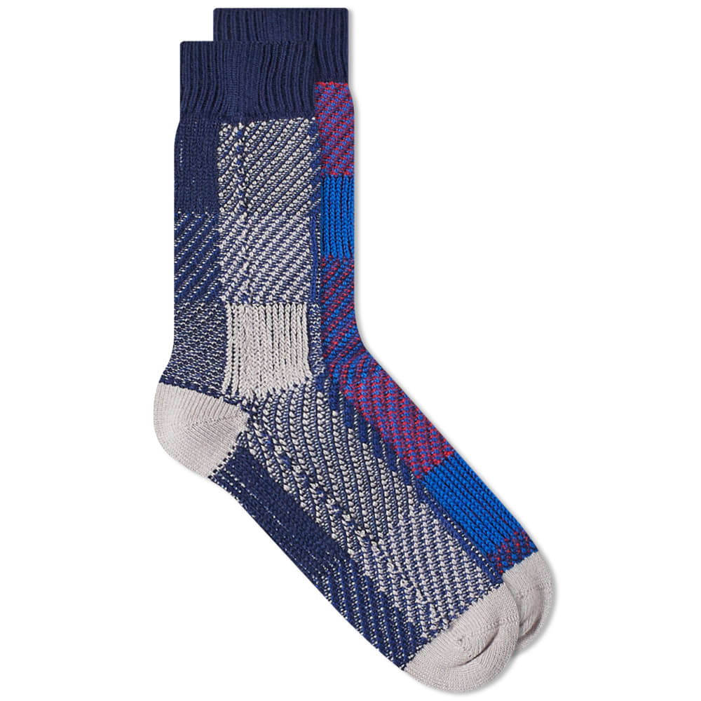 Sacai Men's Check Sock in Navy Sacai
