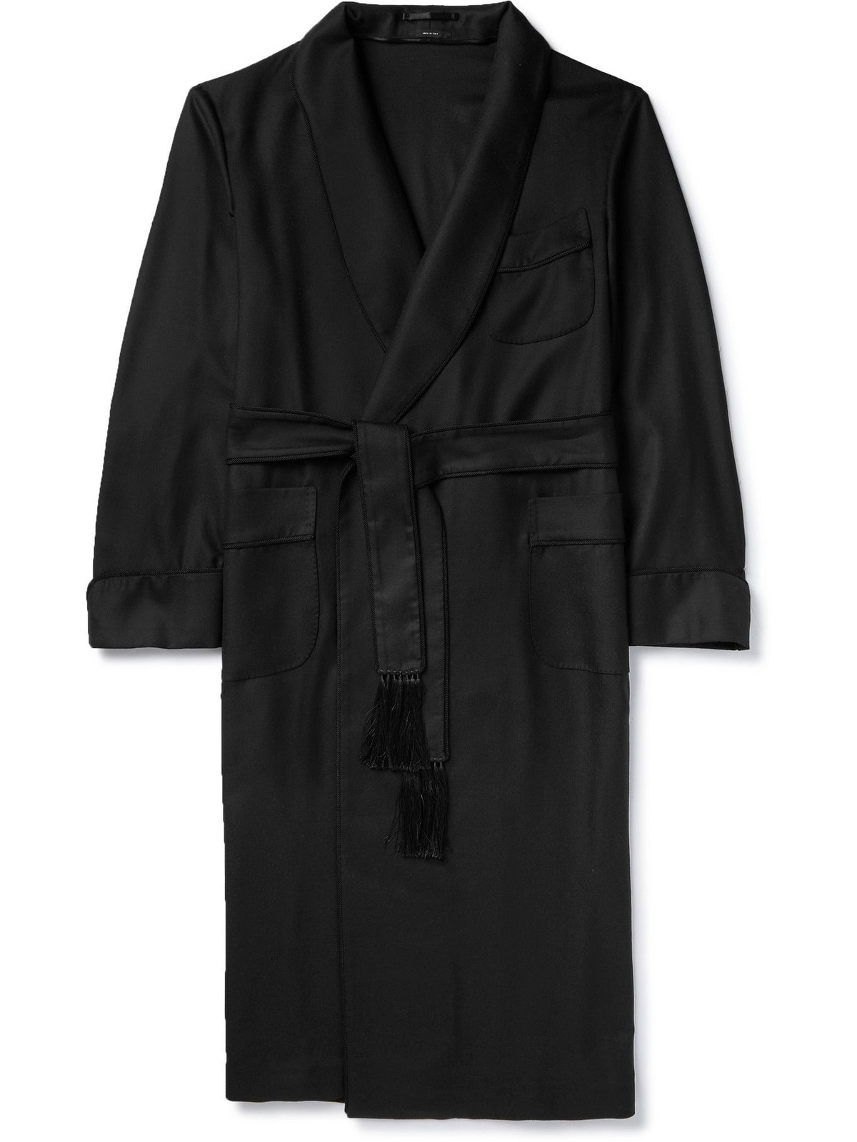TOM FORD - Tasselled Piped Cashmere-Twill Robe - Black TOM FORD