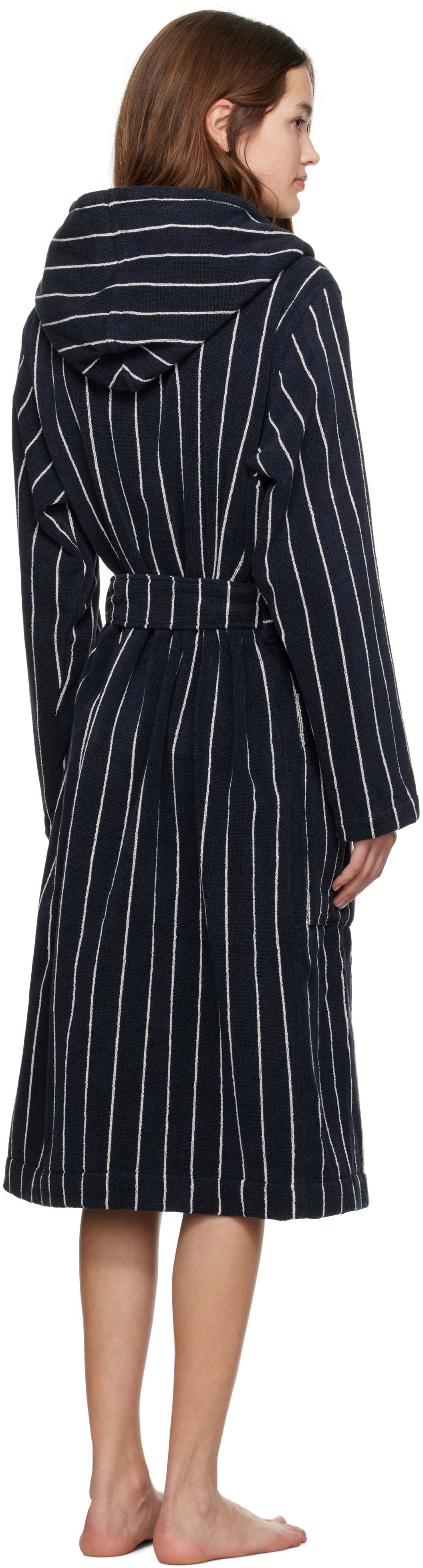 Tekla Navy Terry Hooded Bathrobe Tekla Fabrics