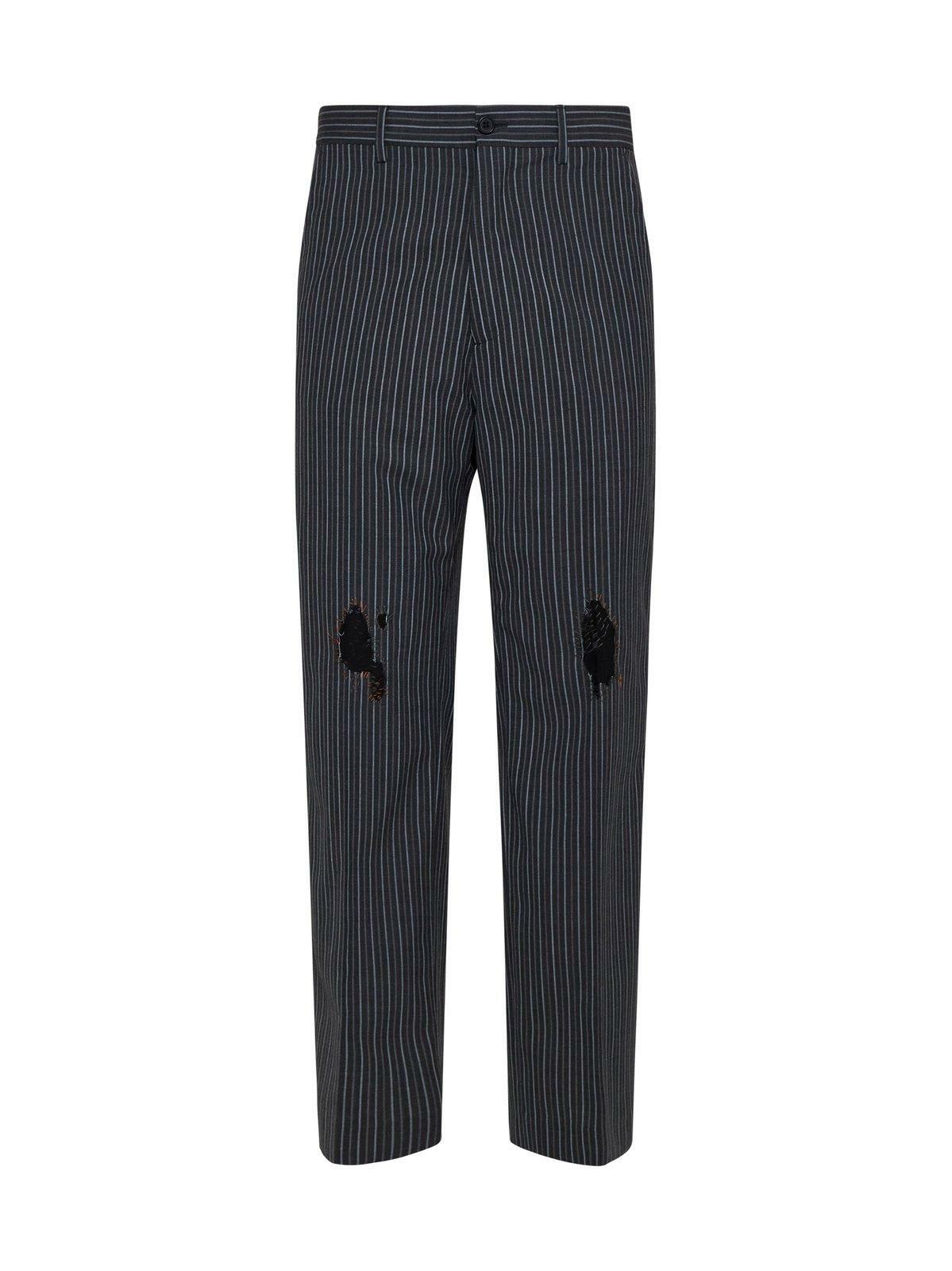 Marni Patch Stitched Distressed Pinstripe Trousers Marni