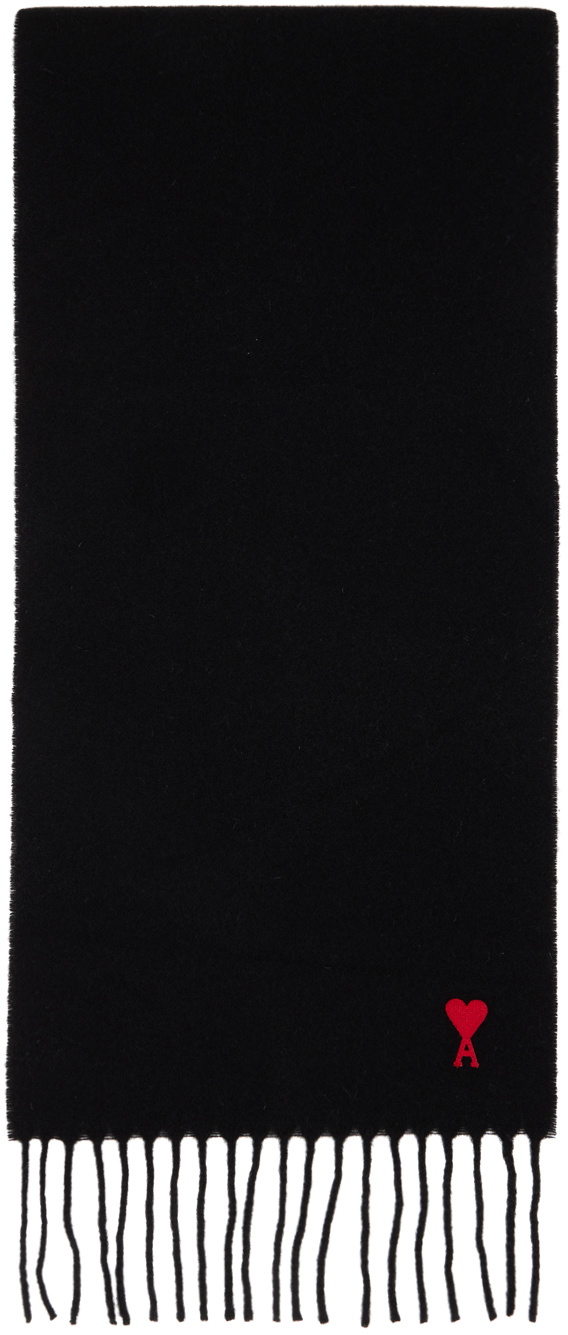 AMI Paris Black Classic Ami de Cœur Scarf AMI